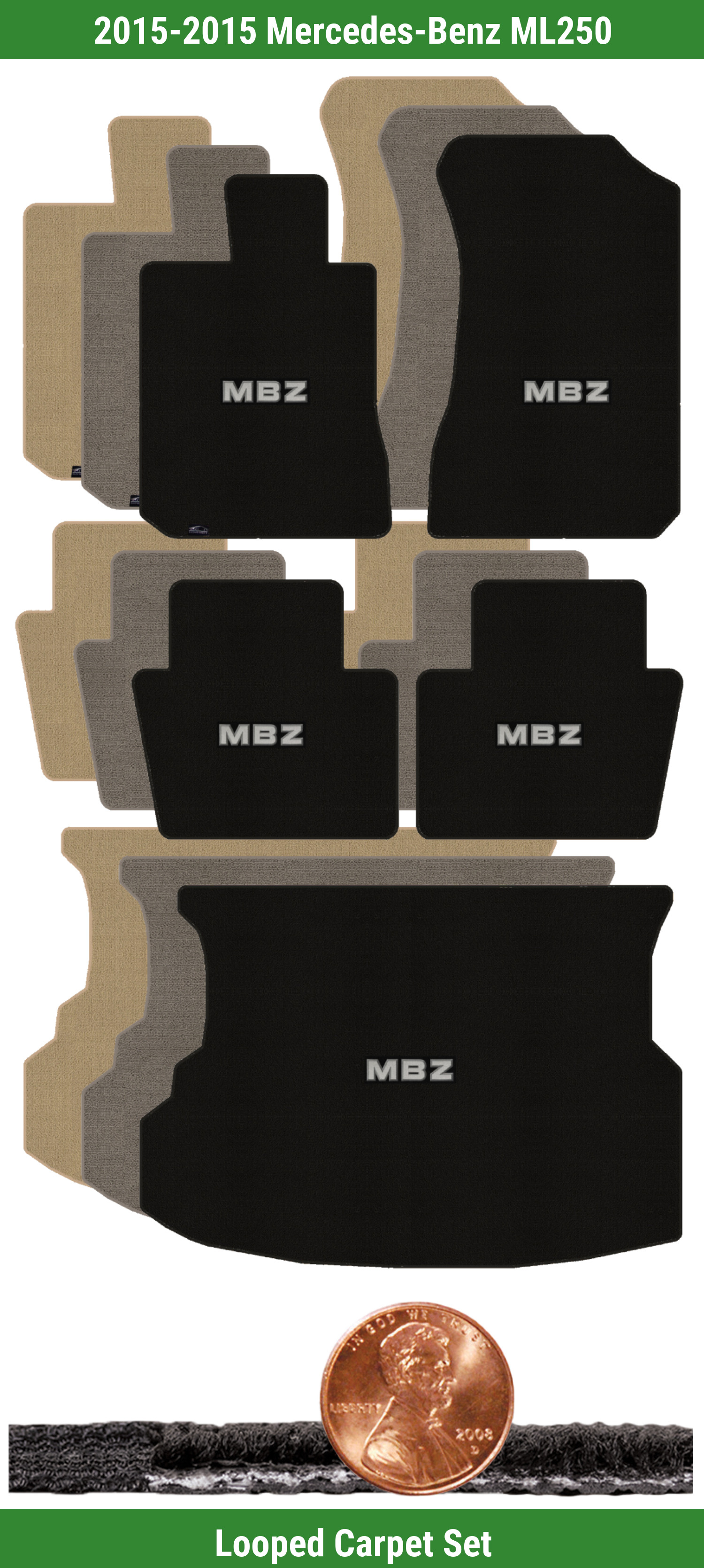 Custom Classic Loop Carpet Mat Set for '15 Mercedes ML250 w/Logo (5 ...