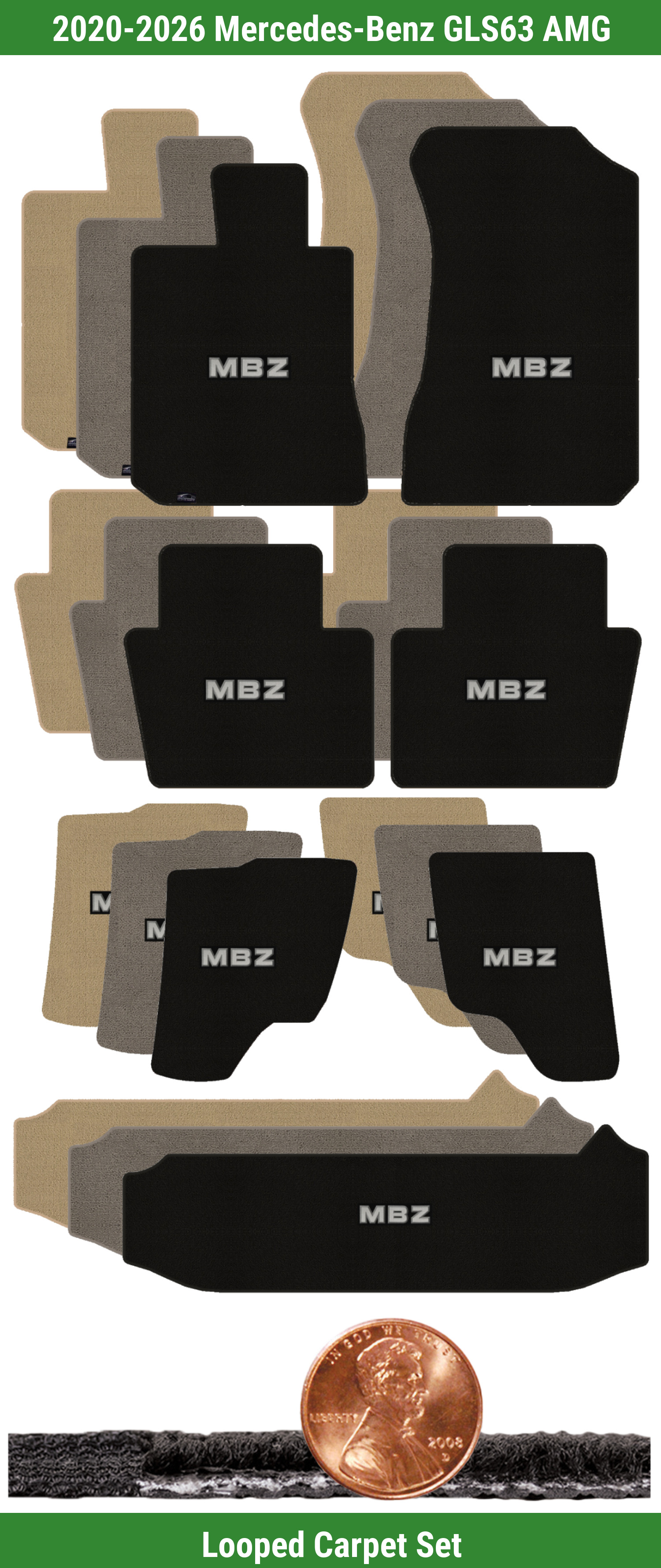 Custom Classic Loop Mat Set for '20-26 Mercedes GLS63 AMG w/Logo (7 ...