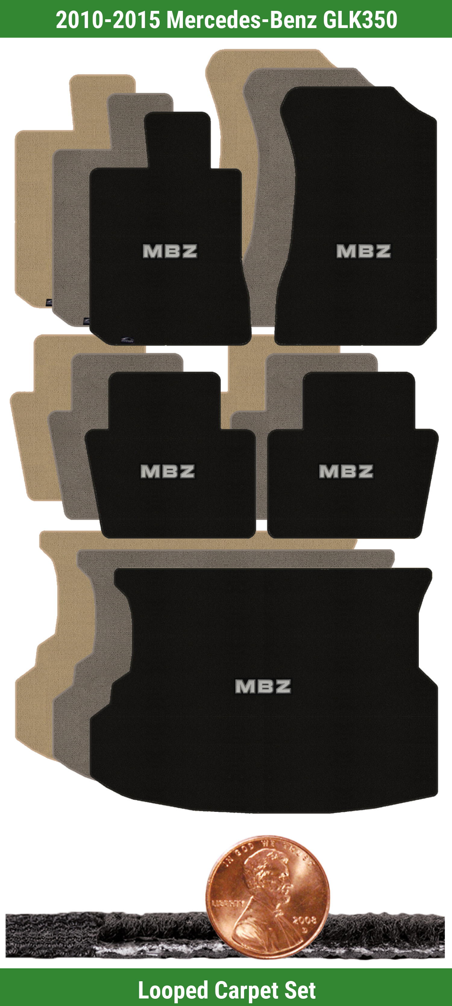 Custom Classic Loop Mat Set for '10-15 Mercedes GLK350 w/Logo (5 pieces ...