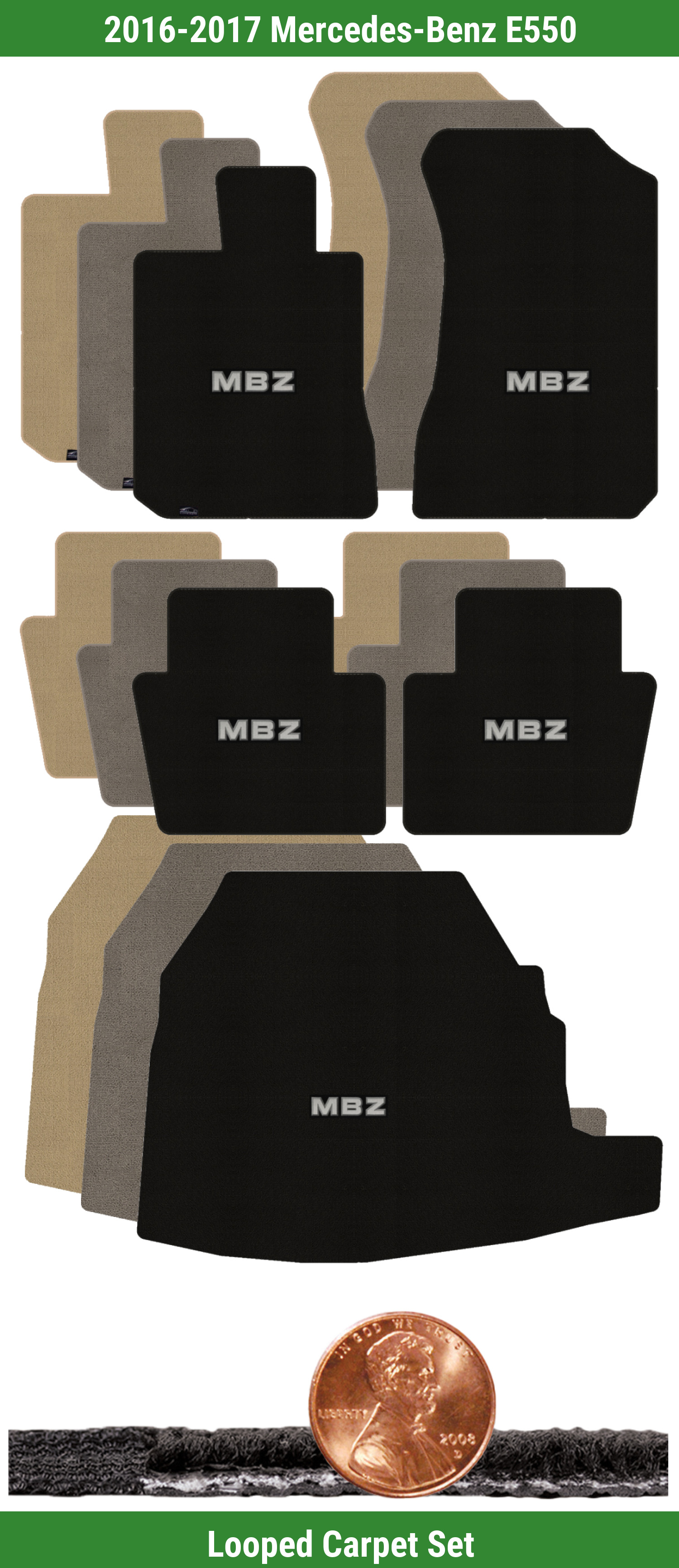 Custom Classic Loop Mat Set for '16-17 Mercedes E550 w/Logo (5 pieces ...