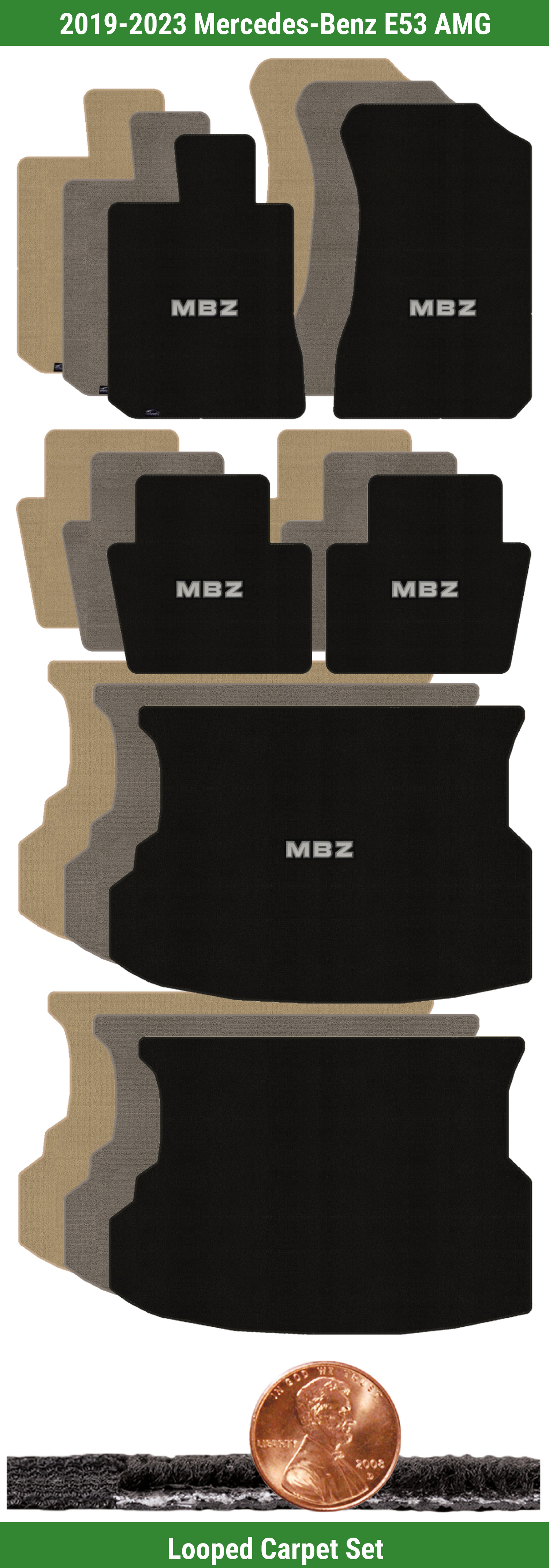 Custom Classic Loop Mat Set for '19-23 Mercedes E53 AMG w/Logo (5 ...